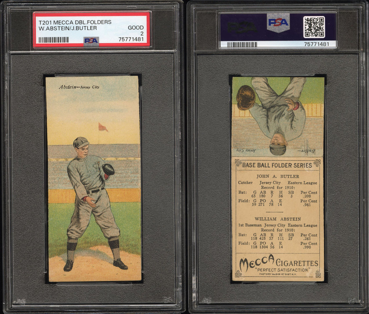 PSA 2 1911 Mecca Double Folders T201 #1 Bill Abstein Johnny Butler POP ...