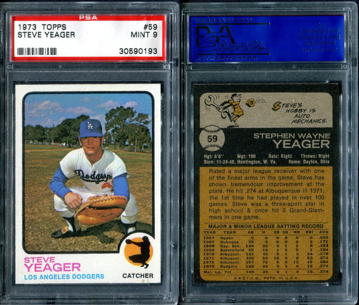 PSA 9 1973 Topps #59 Steve Yeager RC – Northwest Sportscards